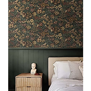 NextWall Bird Floral Vintage Peel and Stick Wallpaper (Mahogany & Graphite)