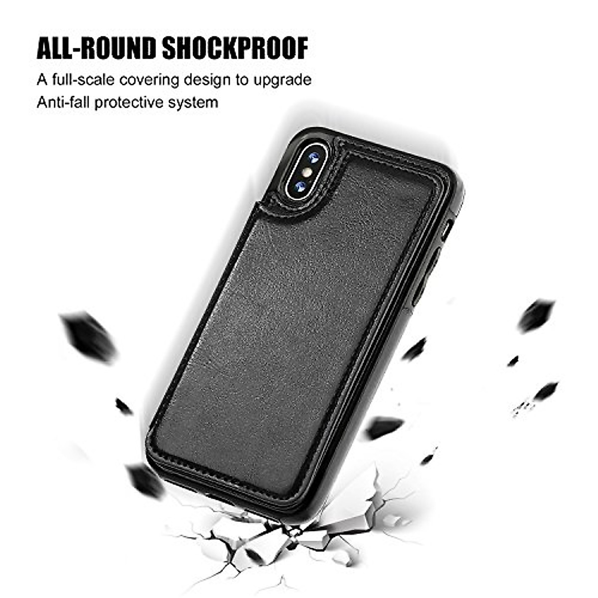 iPhone Xs iPhone X Wallet Case with Card Holder,OT ONETOP Premium PU Leather Kickstand Card Slots Case,Double Magnetic Clasp and Durable Shockproof Cover(Black)