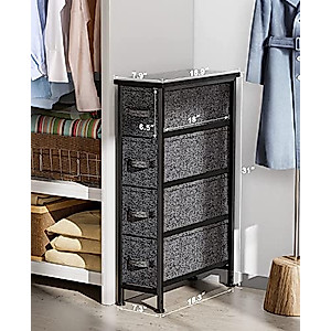 Pipishell Fabric Dresser, Narrow Vertical Dresser Chest Storage Tower with 4 Fabric Drawer, Tall Storage Dresser for Bedroom, Living Room, Small Space Decor, Black