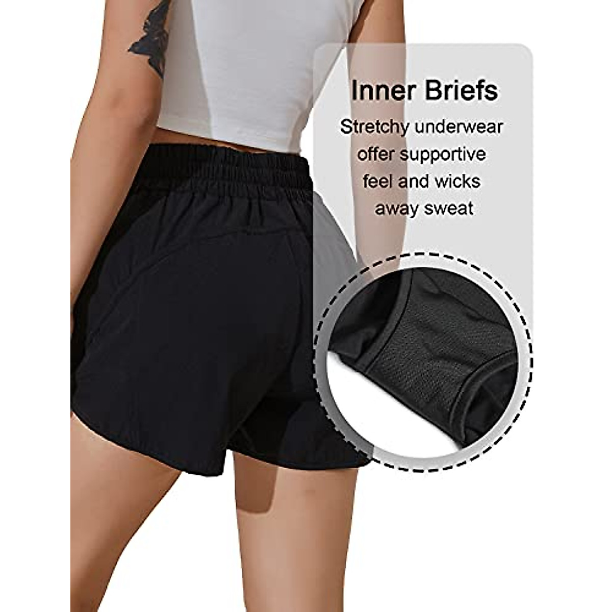 BMJL Women's Running Shorts Elastic High Waisted Shorts Pocket Sporty Workout Shorts Quick Dry Athletic Shorts Pants Summer Clothes(L,Black)