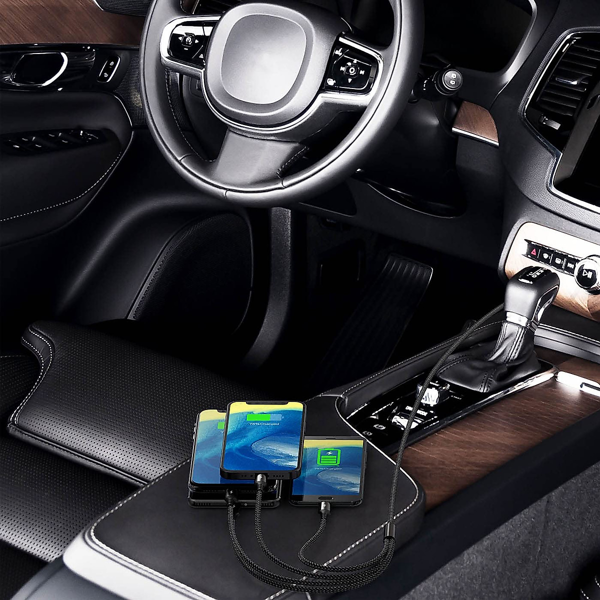 RULUS 4 in 1 Charging Cable [2Pack 4Ft], Fast Charging & Data Sync Multi Phone Charger Cable Nylon Braided USB Charging Cable with Lightning/Type C/Micro USB Port for iPhone,Samsung Tablets,Carplay