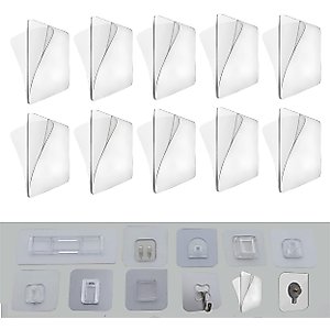 10Pcs Transparent Wall Mounted Replacement Sticky Pads for Kitchen Bathroom Shower Caddy Organizer Rack Holder Nail Free Adhesive Hooks, Shower Caddies, Shower Accessories (Double-Sided Sticker)