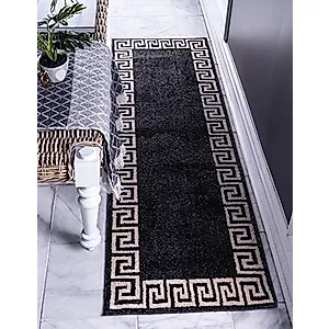 Unique Loom Athens Collection Classic Geometric Modern Border Design Area Rug, 2 ft x 6 ft, Charcoal/Beige
