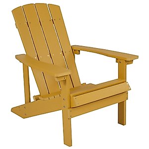 Flash Furniture Charlestown Commercial Grade Indoor/Outdoor Adirondack Chair, Weather Resistant Durable Poly Resin Deck and Patio Seating, Yellow