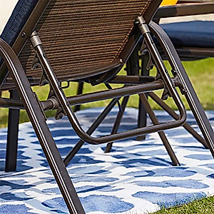 Top Space Patio Lounge Chair Outdoor Chaise Chairs Portable Adjustable Metal Leisure Recliner with Folding Table 3 Pieces for Camping Beach Yard Pool (Blue)