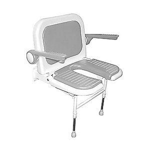 AKW Wide U-Shaped Padded Fold Up Shower Seat with Back and Arms, Gray