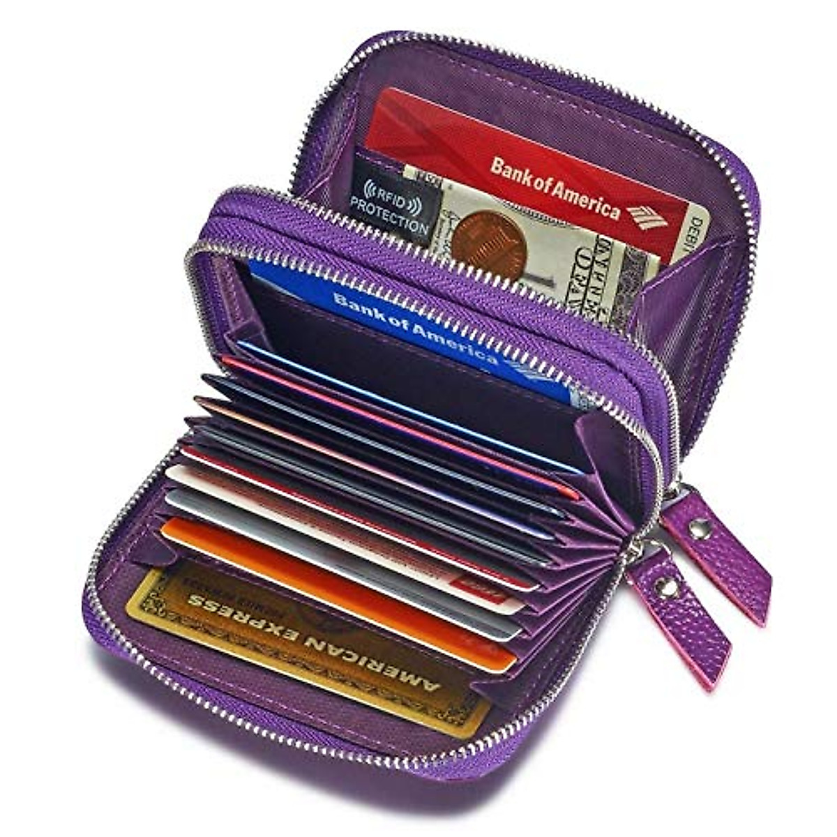 KALMORE Women Leather RFID Secured Spacious Cute Zipper Card Wallet Small Purse, Purple, One Size