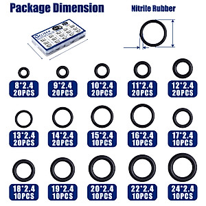 Gelisen 220Pcs Nitrile Rubber O-Rings Kit Thickness 2.4mm 15 Size Universal NBR Metric Washer Gasket Assortment Set for Automotive Faucet Pressure Plumbing Sealing Repair,Air or Gas Connections