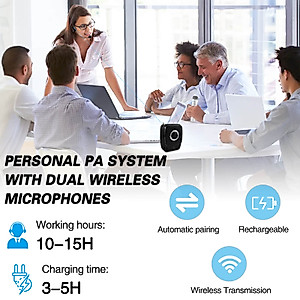 Bluetooth Voice Amplifier Personal Portable Pa System, 25W Megaphone Speaker with 2 Wireless Mics, Voice Amplifier with Wireless Microphone System for Teachers Teaching Singing Outdoor Indoor ect