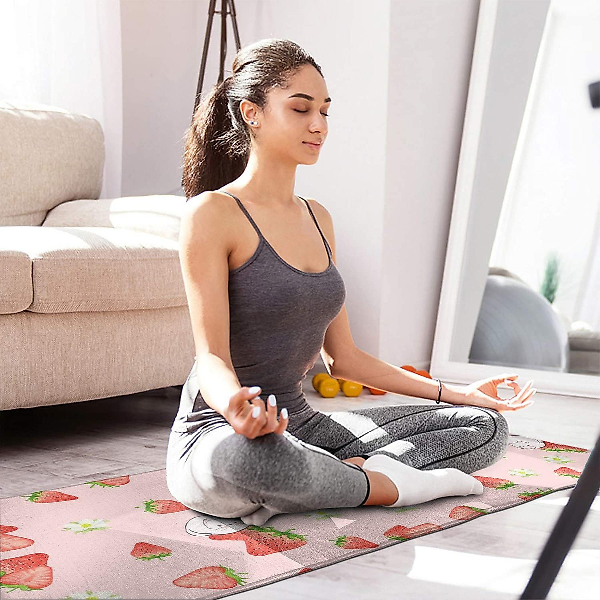 Strawberry Cat Kitchen Mats Set 2 Piece Pink Strawberry Printed Floormat 2-Piece Non Slip Comfort Kitchen Rugs Low-Profile Home Decorative Modern Kitchen Rug Heavy