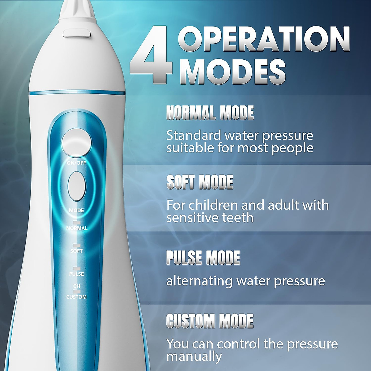 Water Dental Flosser Pick for Teeth: Nicwell 4 Modes Cordless Portable Rechargeable Oral Irrigator IPX7 Waterproof Cleaner Pik Deep Cleaning Flossing Pic Machine for Home Travel