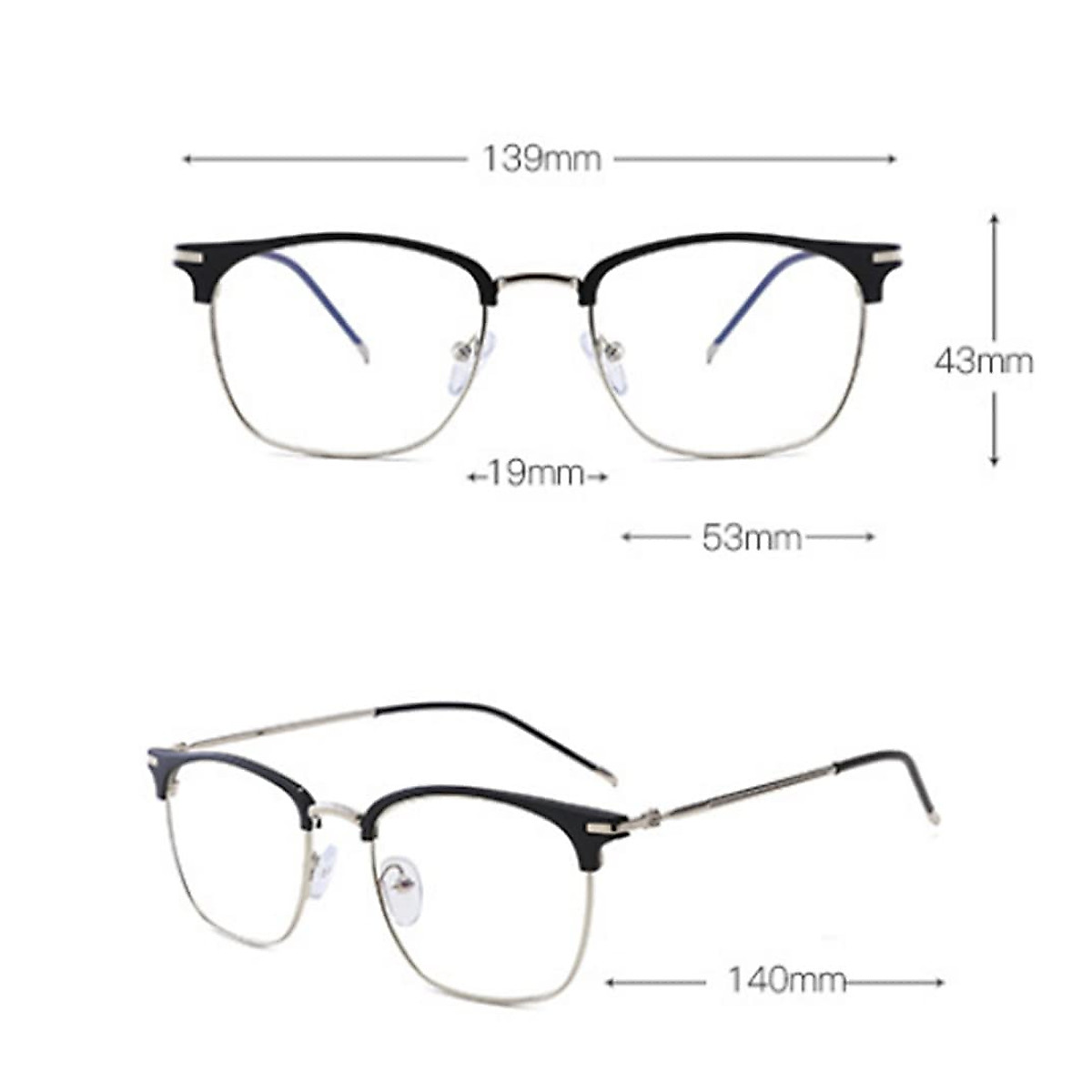 Shiratori Vintage Retro Half Frame Horn Rimmed Optics 43mm Clear Lens Glasses Brown