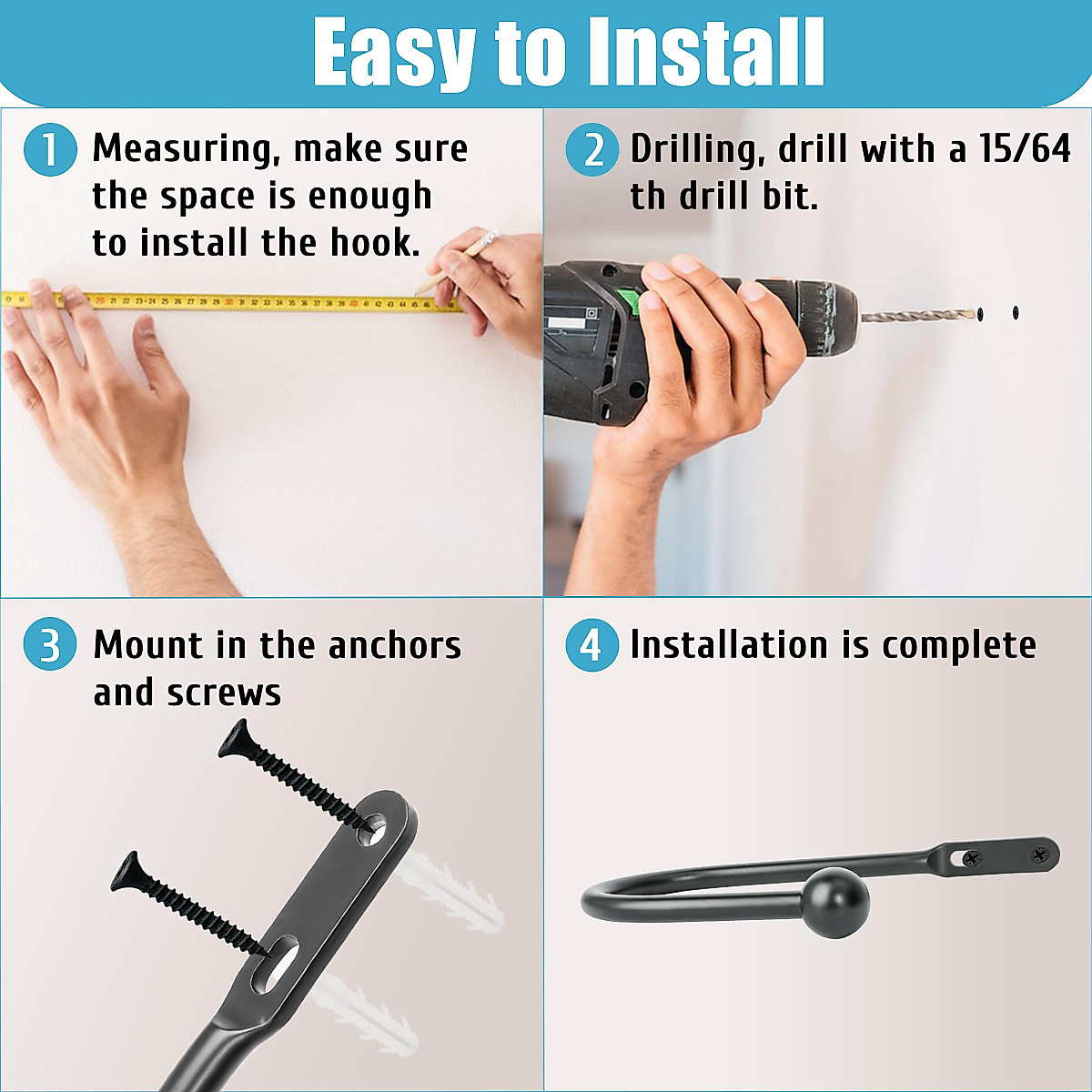 VRSS Curtain Tiebacks Drapery Holdbacks Simple Vintage Style (2pcs Black)