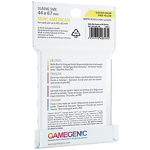 Matte Board Game Sleeves | Pack of 50 Matte Sleeves | 44 by 67 mm Card Sleeves Optimized for Mini American Card Games | Premium Card Protection | FFG Yellow Color Code | Made by Gamegenic