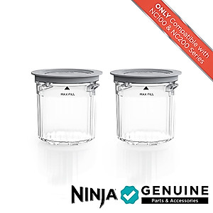 Ninja CREAMi Breeze Pints 2 Pack, Compatible with NC100 & NC200 Series CREAMi Ice Cream Makers, Genuine Ninja Pint, BPA-Free & Dishwasher Safe, Grey Lids, 1 Pint Each, Clear/Grey, XSKNC1PNT2