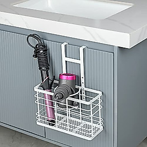 Wetheny Hair Tool Organizer - Hair Dryer Holder 5 Adjustable Height,Bathroom Organizer Cabinet Door/Wall Mounted for Hair Dryer,Curling Iron,Hair Straightener,Brush（White）