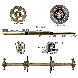 Futchoy 815mm Rear Axle Shaft Kit with 7.5" Brake Disc 32" Complete ATV Go Kart Rear Axle Kit + Brake Assembly+ Pillow Block for DIY Go Kart Quad Trike Quad ATV