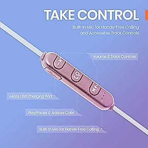 Helix Audioflex Wireless Earbuds, 5.0 Bluetooth Headphones, Enhanced Bass, Built-In Track Controls and Microphone for Hands-Free Calling, Bluetooth Earbuds for Workout, Sports, Running, Gym- Rose Gold