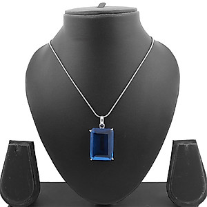 GEMHUB 120 Carat Blue Topaz Gemstone Pendant Without Chain, 925 Sterling Silver Emerald Shape Topaz Pendant Without Chain