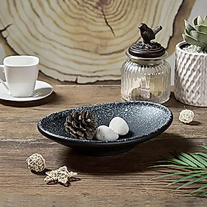 VOMANA Oval Ceramic Decorative Bowl, Key Dish for Entryway Table, Small Home Decor Accent, Ring Holder Jewelry Tray, Trinket Tray for Office Home Decor Gift (10'' Snowflake Gray without Glaze Layer)