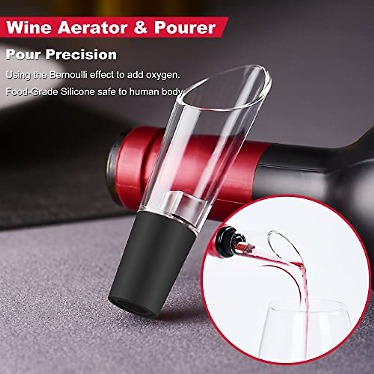 SCHACHUP Electric Wine Bottle Opener,Automatic Wine Opener Set,Wine Corkscrew with Wine Vacuum stopper, Wine Aerator Pourer and Foil Cutter Set for Home Kitchen Party Bar Wedding, gift in Black
