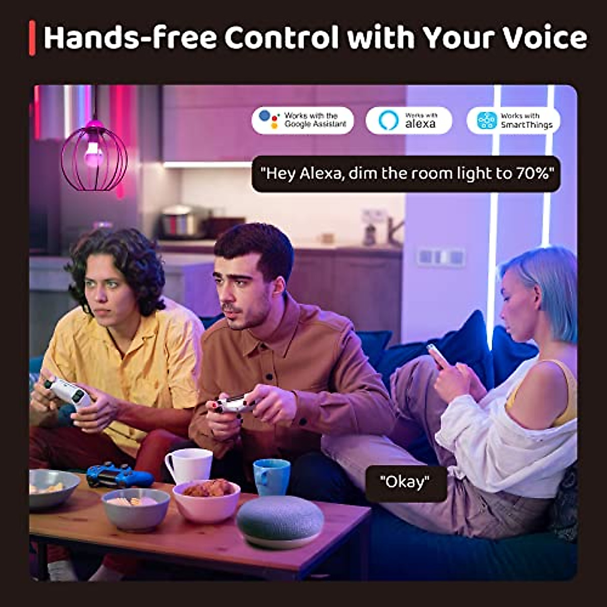 OREiN Smart WiFi Light Bulbs, Music Sync RGBTW LED Light Bulbs Color Changing Light Bulb, A19 E26 60W Equivalent, Dimmable Multicolor Smart Bulbs That Work with Alexa/Google Home, 800LM CRI>90, 4 Pack