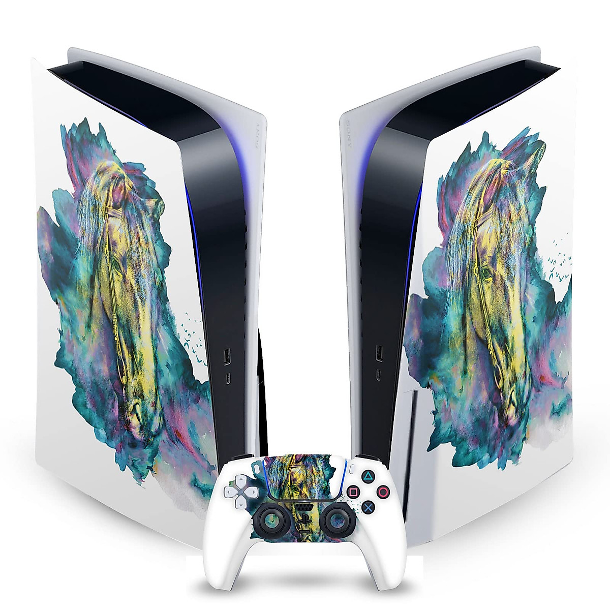 Head Case Designs Officially Licensed Riza Peker Horse Art Mix Vinyl Faceplate Sticker Gaming Skin Case Cover Compatible with Sony Playstation 5 PS5 Disc Edition Console & DualSense Controller