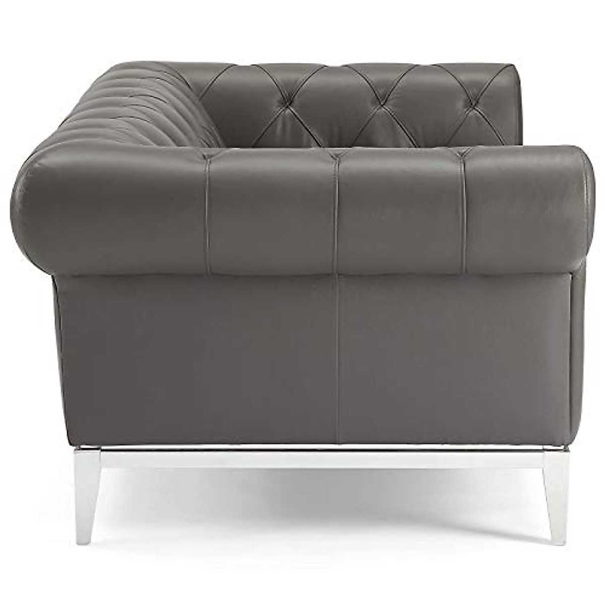 Modway Idyll Tufted Button Upholstered Leather Chesterfield Loveseat, Gray