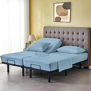 5 Piece Split King Sheets Sets for Adjustable beds - 400 Thread Count 100% Cotton (Light Blue Solid)