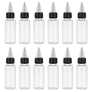 PATIKIL 1oz(30ml) Plastic Dispensing Bottle, 12Pcs Squeeze Empty Bottles with Black Twist Cap for Liquids, Inks, Oils, Sauces, Arts and Crafts, Transparent