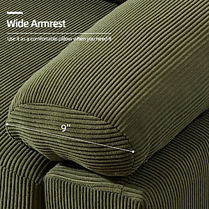 POUUIN 100" Corduroy Convertible Sectional Sofa Couches for Living Room,3 Seater L Shaped Sofa Couch with Reversible Chaise,Comfy Deep Seat Sofa for Office Apartment (Green)