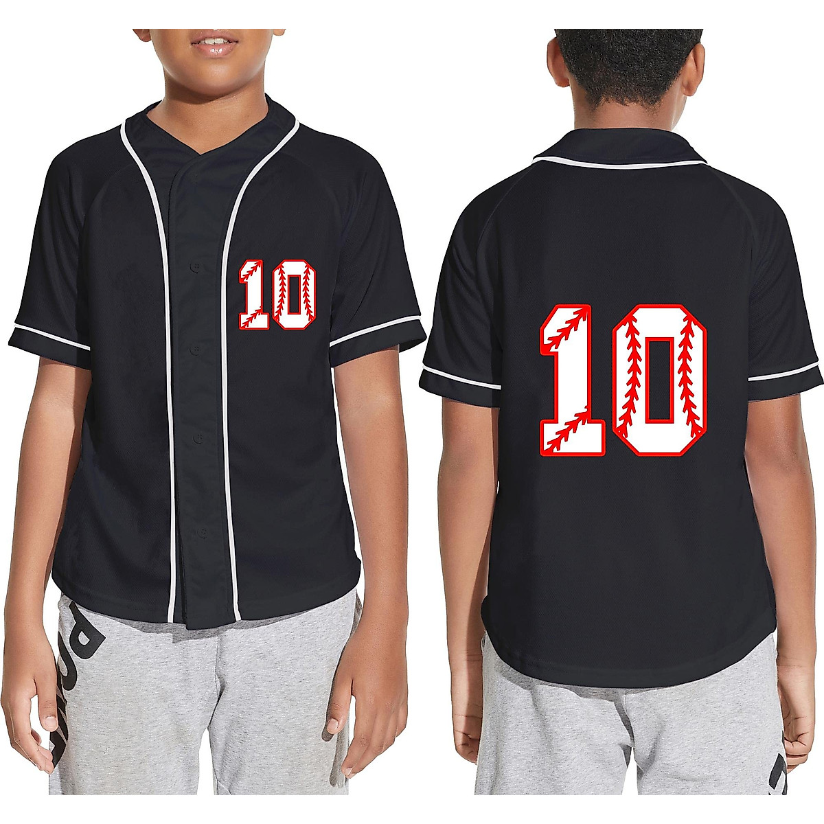 Kids 10th Birthday Shirt Boys Baseball 10 Year Old Ten Age 10 Party Idea T-Shirt(Black 12T)