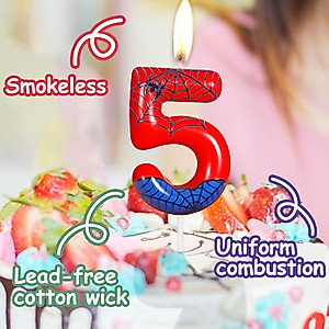 Red Blue Spider 3rd Birthday Candles Number 3 Candle Cake Topper Spider Cartoon Themed Happy 3rd Birthday Cake Decorations for Boys Girls Kids Party Supplies Spider Ornament Décor