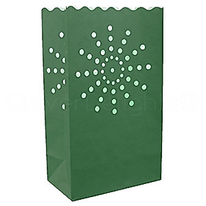 CleverDelights Green Luminary Bags - 20 Count - Sunburst Design - Wedding Party Christmas Holiday Luminaria