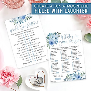 Hadley Designs 20 Floral Hilarious Bridal Shower Games For 20 Guests - Couples Wedding Shower Games, Would She Rather Bridal Shower Game Set, Whats In Your Purse Game Bridal Shower