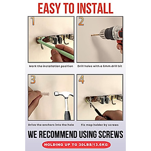 FODARSAI Mop and Broom Holder Wall Mount, Upgraded Broom Hanger Wall Mount, Stainless Steel Broom Organizer for Closet Garage Laundry Room Kitchen Wall Decor(3Racks 4Hooks Black)