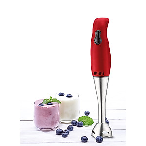 Courant 2-Speed Hand Blender w/ 200W, Stainless Steel Leg, Easy to Clean Stick Blender, Blends Purees, Smoothie, Crushes Ice - Red