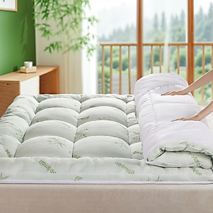 Shilucheng Cooling Queen Mattress Topper, Extra Thick 1200 GSM Down Alternative Fill Washable, Soft Mattress pad for Back Pain, Bed Mattress Topper with 8-21" Deep Pocket(Green，60"x80")