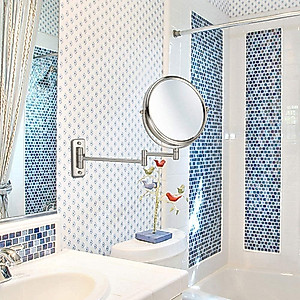 7X Magnifying Lighted Makeup Mirror Wall Mounted Swivel Mirror 6-inch Extending Folding Double Side Cosmetic Bathroom Shaving Mirror Matte Round Chrome Finished Powered by Batteries Vanity Mirror