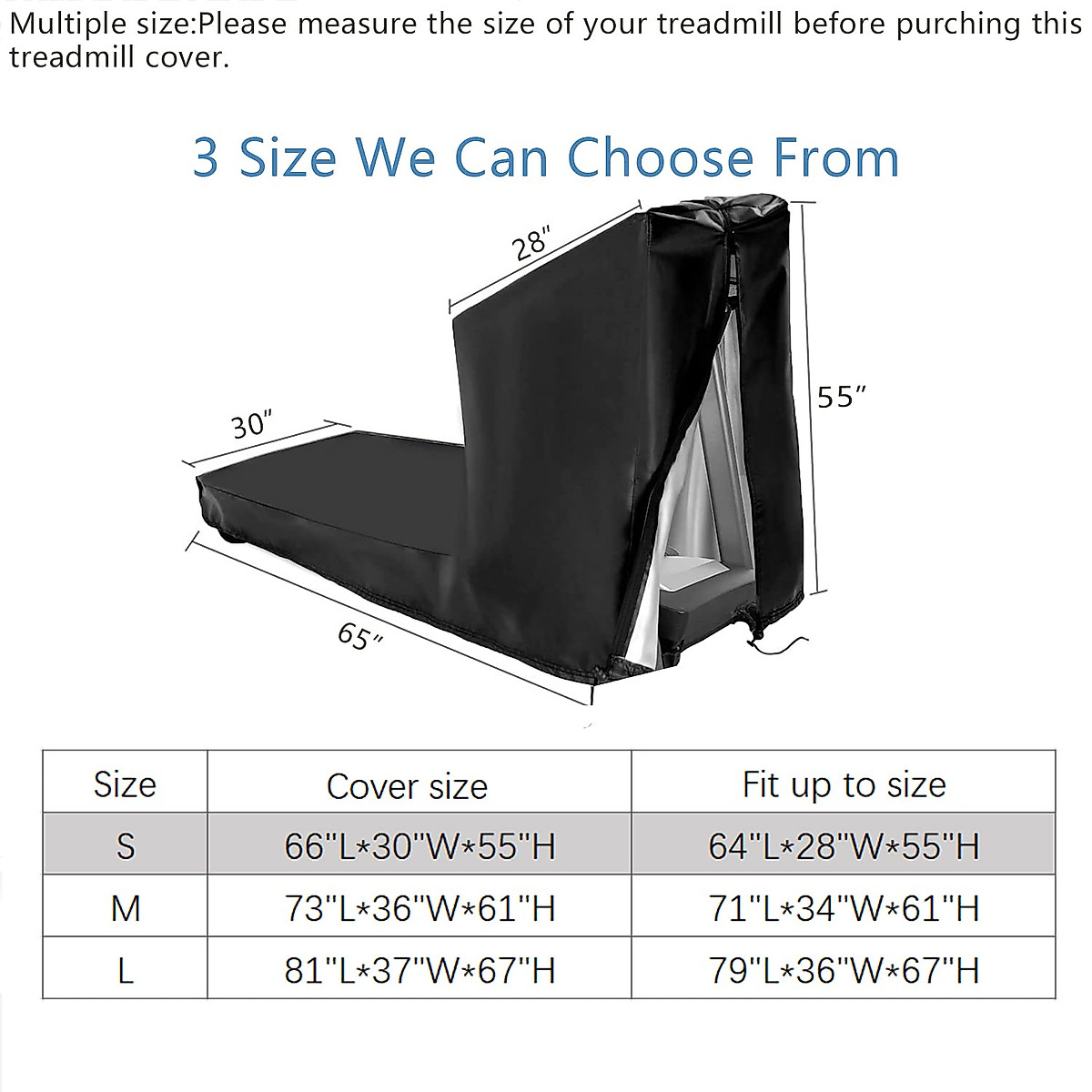 Treadmill Cover, Non-Folding Running Machine Protective Cover, Waterproof Dustproof Treadmill Covers with Zipper for Home Gym Indoor Outdoor(66”L x 30”W x 55”H)