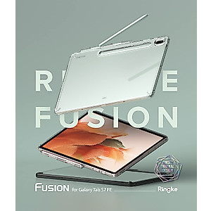 Ringke Fusion Designed for Galaxy Tab S7 FE Case 12.4-inch (2021), Transparent Hard Back Shockproof Bumper Tablet Back Cover with Side S Pen Holder - Clear