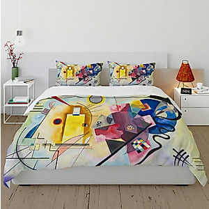 OLLIAR Home Colorful Duvet Cover Set Geometric Abstract 3 PCS Duvet Cover Famous Painting Prints Bedding Set All Season Lightweight Zipper Closure Super King Size