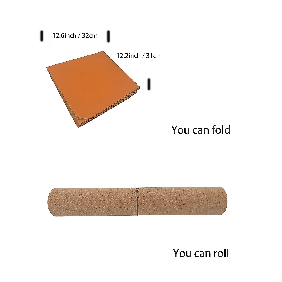 EKE 5mm thickness foldable cork non-slip yoga mat yoga gift for women and men sports training lightweight fitness folding travel gym mat with canvas tote bag