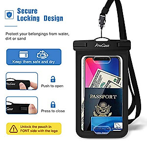 ProCase Waterproof Case with Touch ID, Cellphone Dry Bag Pouch for iPhone Xs Max XR XS X 8 7 6S Plus with Fingerprint Recognition, Galaxy S10 S10e S9 S8+ up to 6.0" - 2 Pack Black