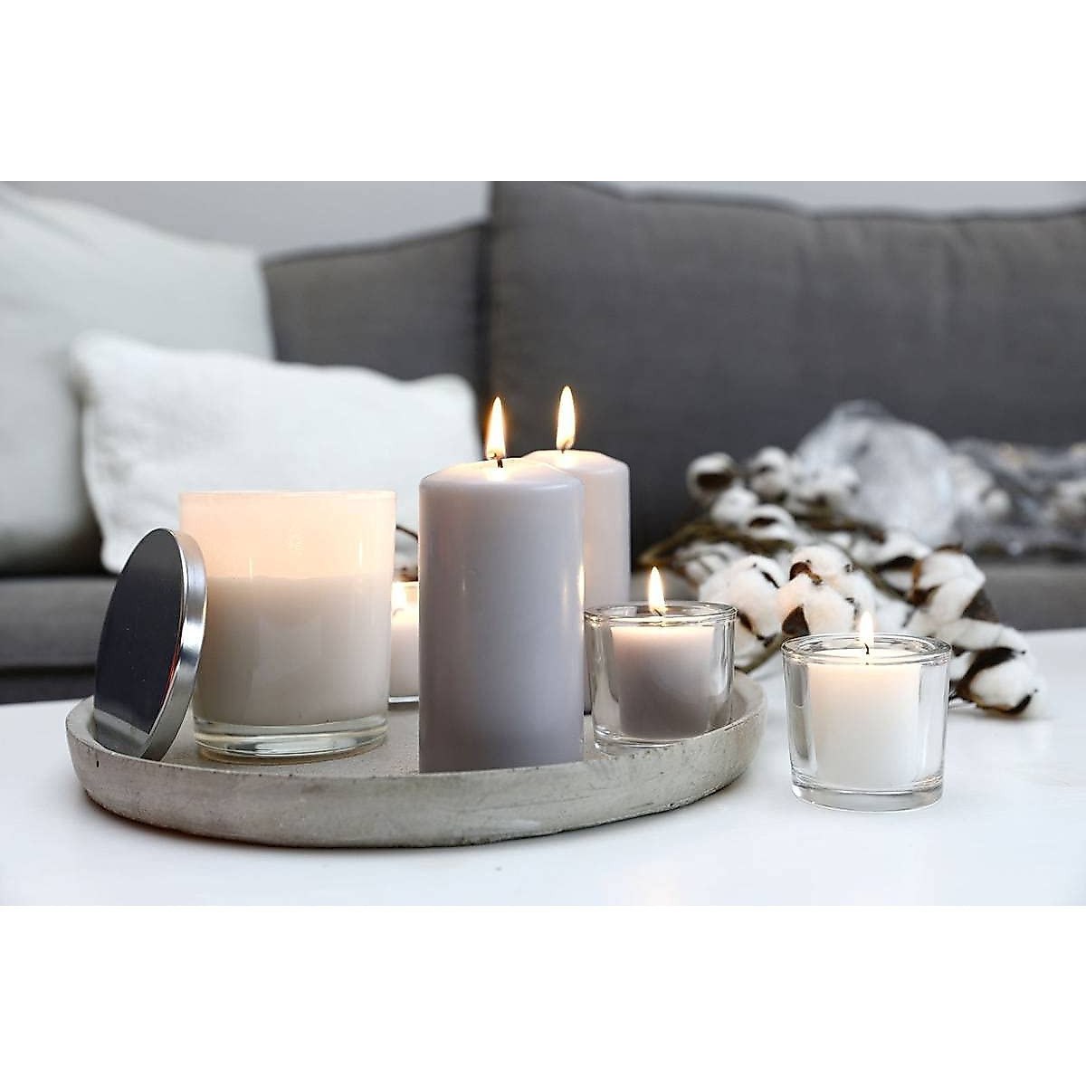 Müller Small Pillar Candle - Pack of 24 Unscented White Candles - 1.89 x 3.54 Inch - 16 Hours Burn Time Candles for Decoration - No Drip Wax - Smokeless Wick - RAL Quality - Made in Germany