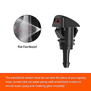 Hawyet 1 Set Windshield Washer Hose Kit, With 16.4 Ft/5 M Hose, 12 Connectors, 2 Fan Nozzles, 2 Rubber Gaskets, Windscreen Washer Kits for Most Car Models (Black)