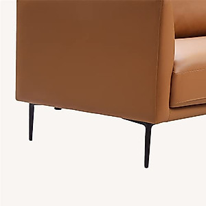 Acanva Luxury Mid-Century Modern Vegan Leather Single Cushion Living Room Sofa, 87" Couch, Mocha Bisque