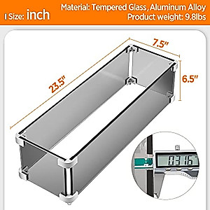 Topeakmart Tempered Glass Wind Guard for Rectangle Fire Pit Table, 23.5 x 7.5 x 6.5 in Wind Guard Fence Fire Table Accessory Shield with Aluminum Alloy Brackets, Thick and Steady, Black/Clear