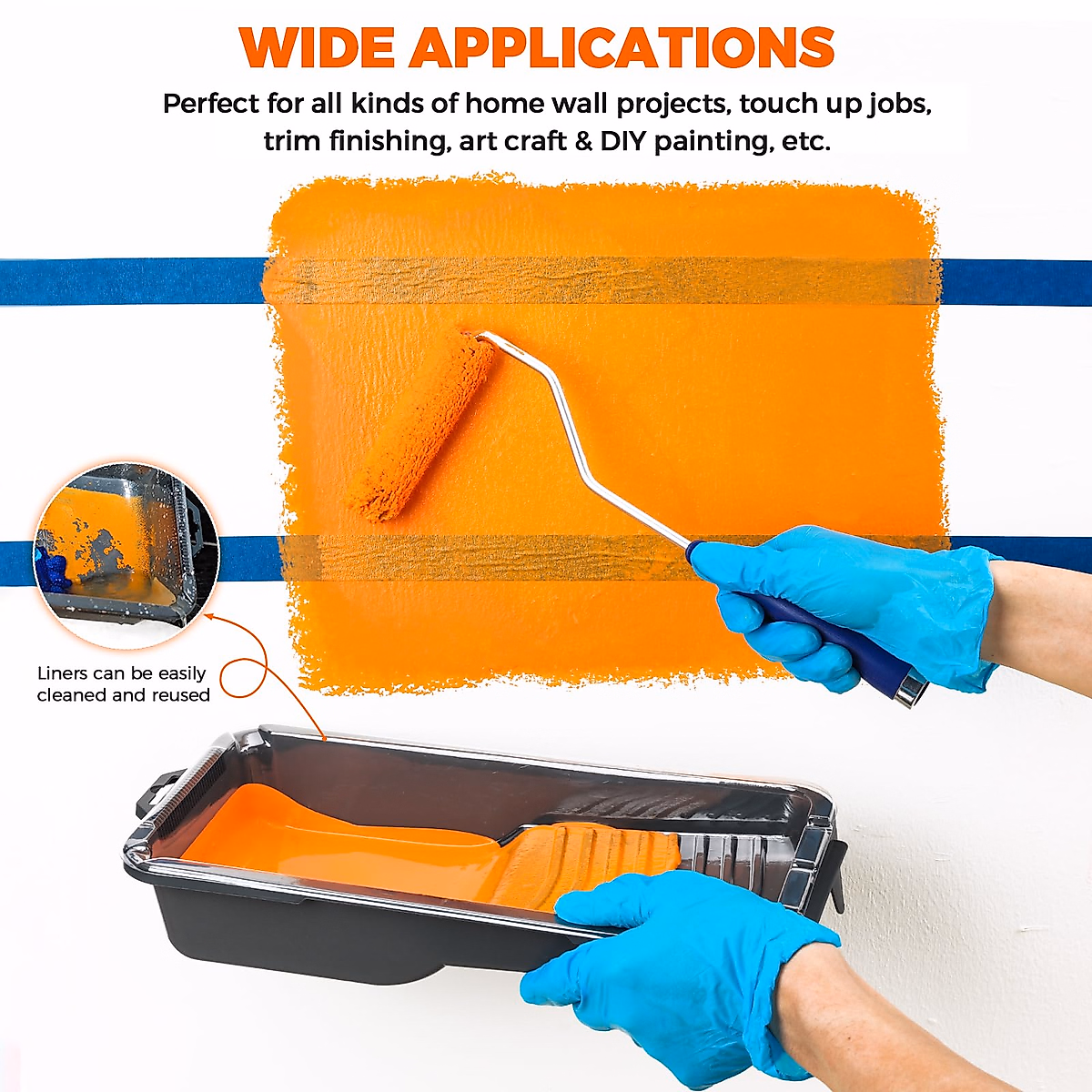 PinStone Paint Tray, 4 Inch Paint Roller Tray, Heavy Duty Small Paint Tray with Threaded Roller Frame and 10 Paint Tray Liners Disposable, Paint Pan Trays for Painting Walls, Trim, Touch up, 13 Pack