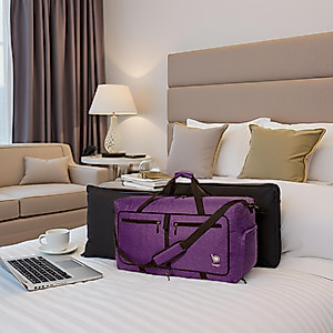 Bago Travel Duffel Bags for Traveling Women & Men- Foldable Weekender Bag - 80L 27" Large Duffle Bag For Travel & Camping Bag - Packable Lightweight Overnight Luggage bag (SnowDepPurple)